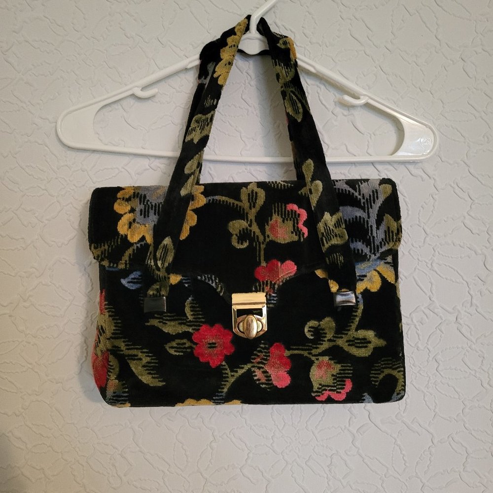 Mr. Mart Rare Vintage 50s/60s Black Velvet Floral Tap… - Gem